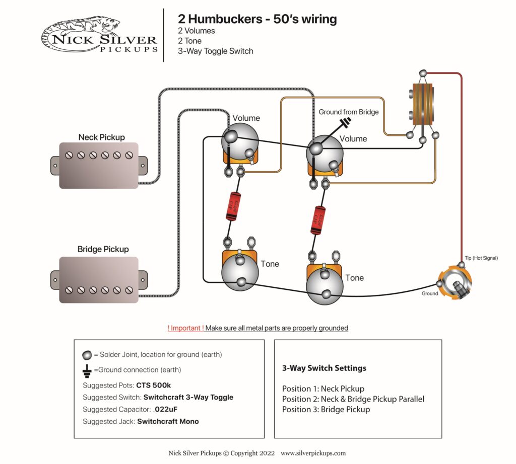 Humbucker 1V 1T 3-Way Toggle | Nick Silver Pickups