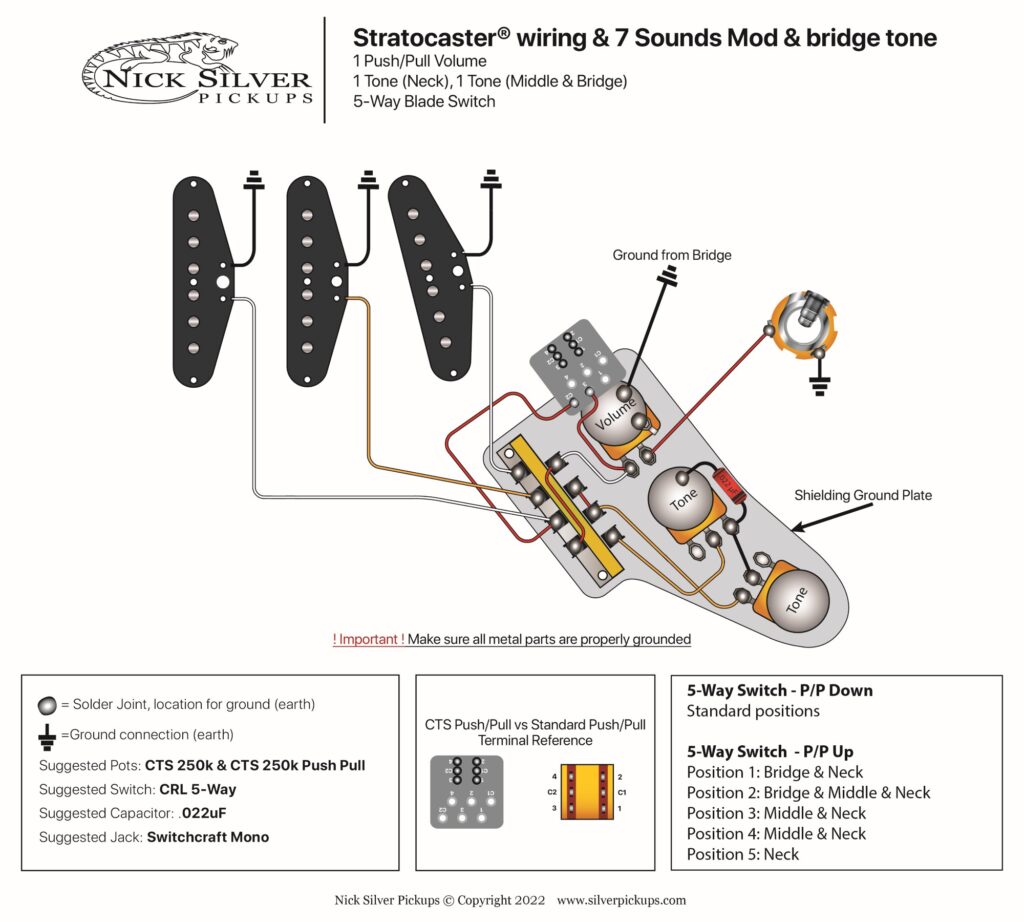 Strat 1V-2T-5-way-Bridge Tone | Nick Silver Pickups