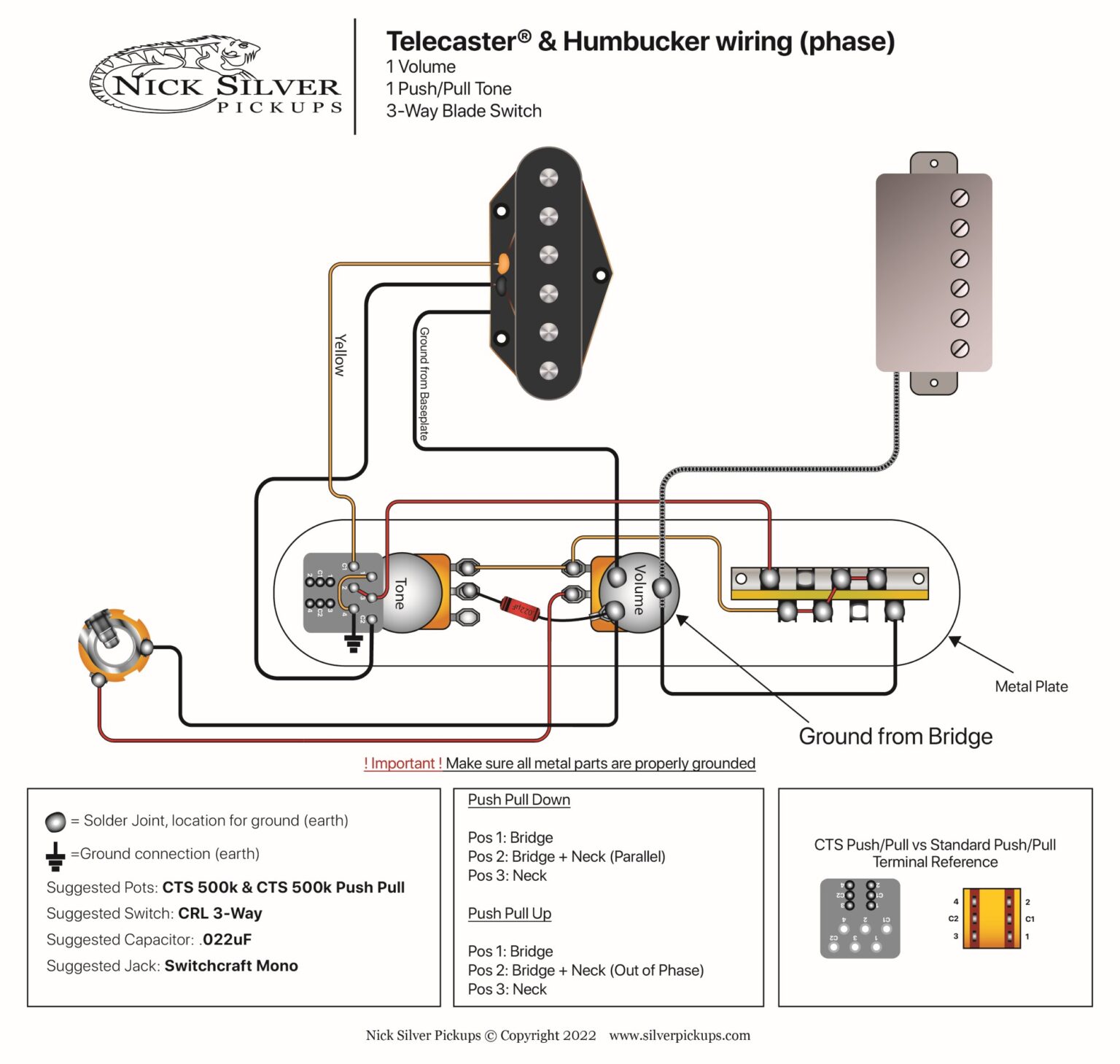 Tele Humbucker 1V 1T PP Phase | Nick Silver Pickups